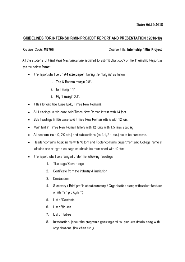 (PDF) GUIDELINES FOR INTERNSHIP/MINIPROJECT REPORT AND PRESENTATION ...