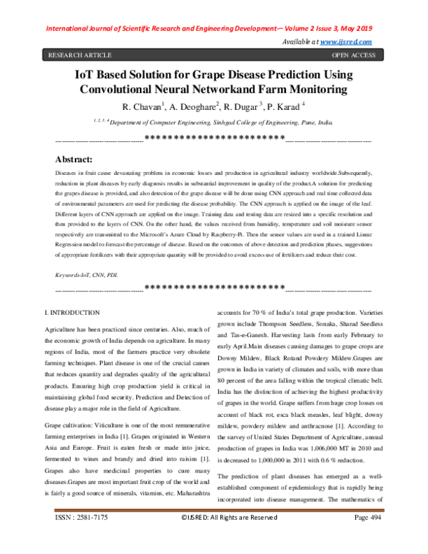 (PDF) IoT Based Solution for Grape Disease Prediction Using Convolutional Neural Networkand Farm ...