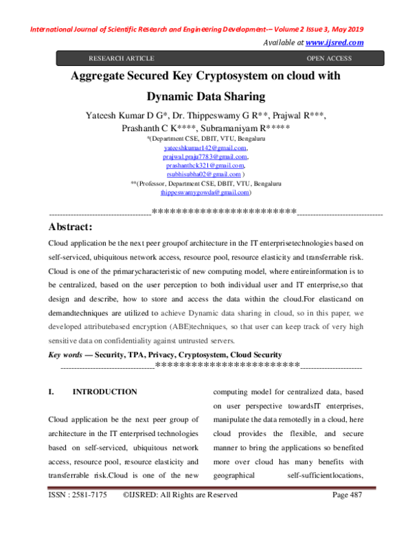 (PDF) Aggregate Secured Key Cryptosystem on cloud with Dynamic Data Sharing