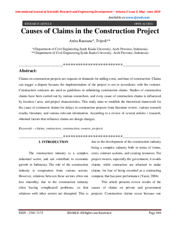 (PDF) Causes of Claims in the Construction Project