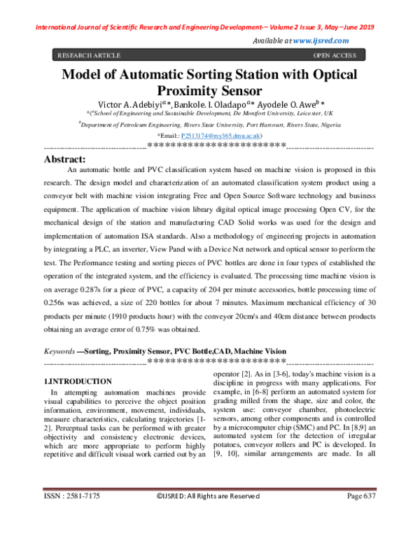 (PDF) Model of Automatic Sorting Station with Optical Proximity Sensor