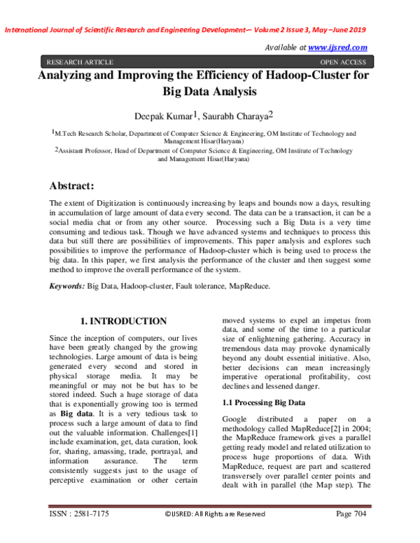 (PDF) Analyzing and Improving the Efficiency of Hadoop-Cluster for Big Data Analysis
