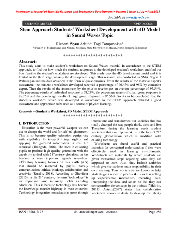 (PDF) p Stem Approach Students' Worksheet Development with 4D Model in ...