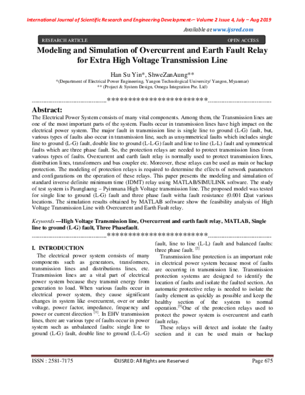 (PDF) Modeling and Simulation of Overcurrent and Earth Fault Relay for ...