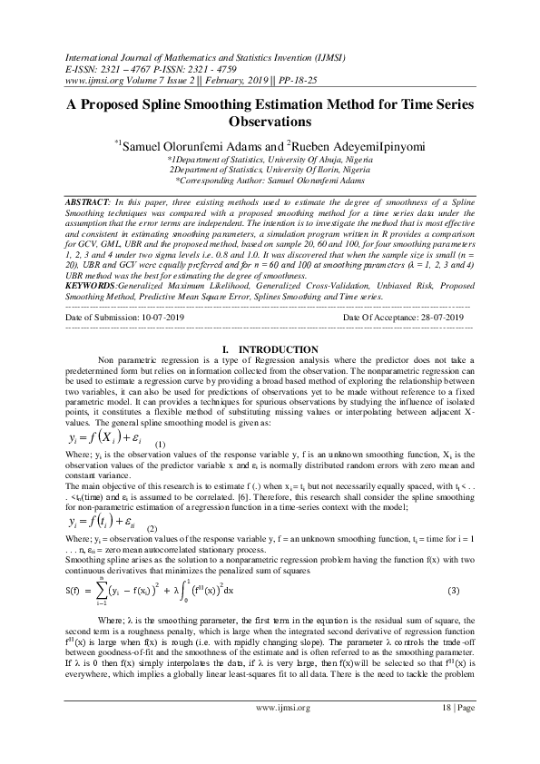 Pdf A Proposed Spline Smoothing Estimation Method For Time Series Observations