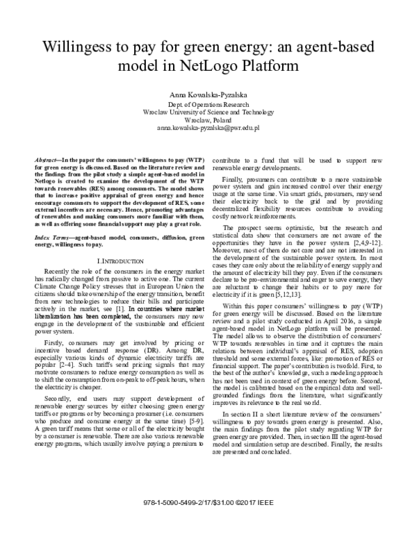 (PDF) Willingness to pay for green energy: an agent-based model in ...