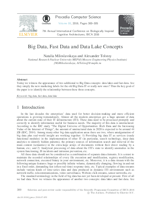 (PDF) Big Data, Fast Data and Data Lake Concepts