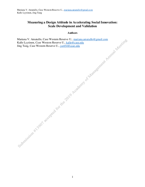 (PDF) Measuring a Design Attitude in Accelerating Social Innovation: Scale Development and ...