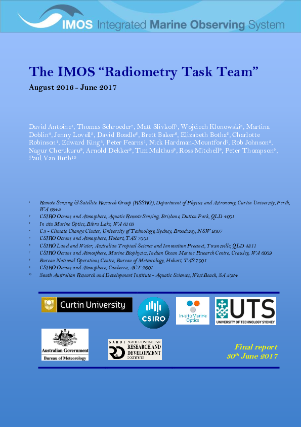 (PDF) The IMOS "Radiometry Task Team" Final Report