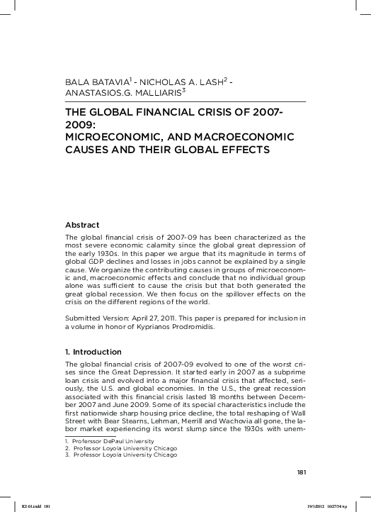 (PDF) THE GLOBAL FINANCIAL CRISIS OF 2007- 2009: MICROECONOMIC, AND ...