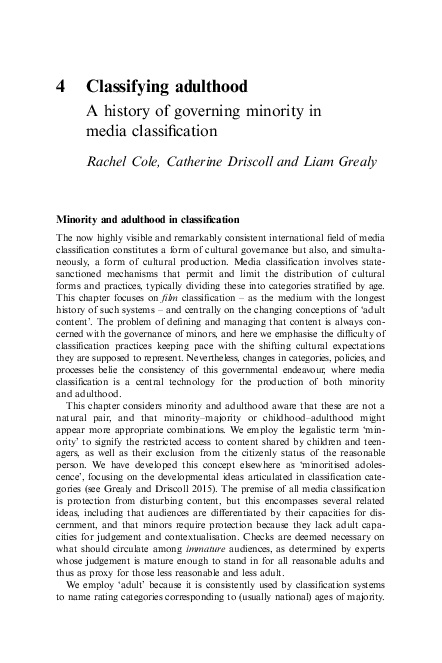 (PDF) Classifying adulthood: A history of governing minority in media ...