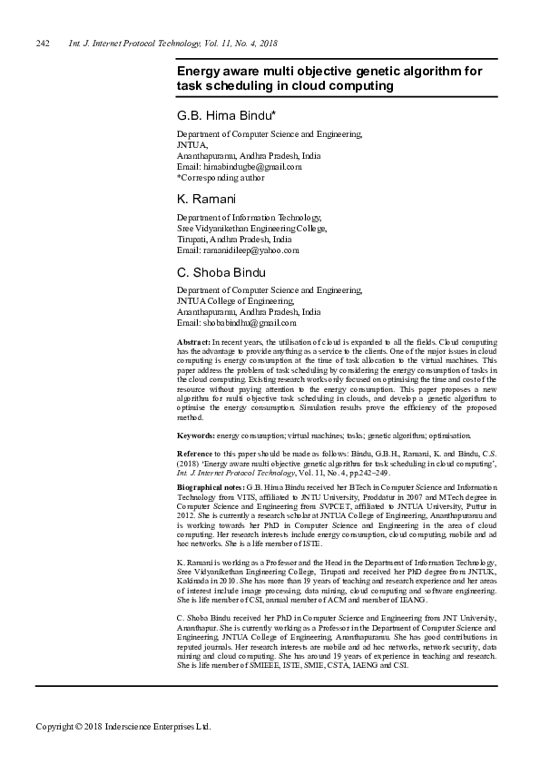 (PDF) Energy aware multi objective genetic algorithm for task scheduling in cloud computing