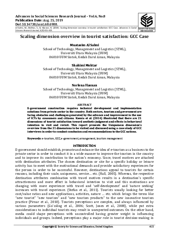 Pdf Scaling Dimension Overview In Tourist Satisfaction Gcc Case Muatasim A Al Salmi