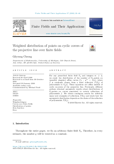 (PDF) Weighted distribution of points on cyclic covers of the projective line over finite fields