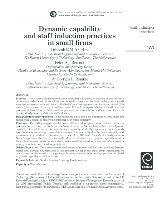 (PDF) Dynamic capability and staff induction practices in small firms
