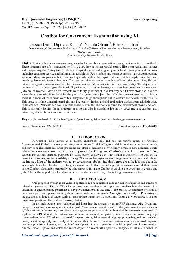 (PDF) Chatbot for Government Examination using AI