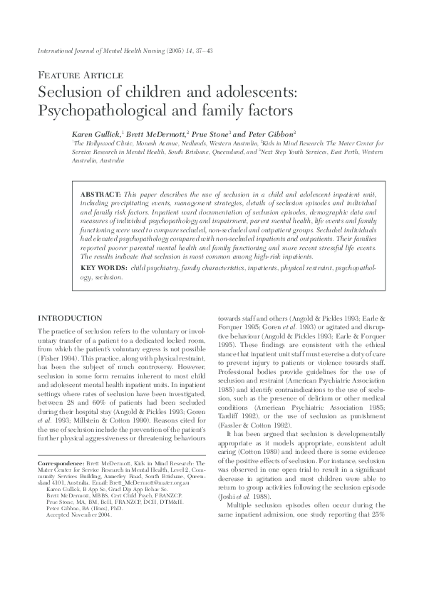 (PDF) Seclusion of children and adolescents: Psychopathological and ...