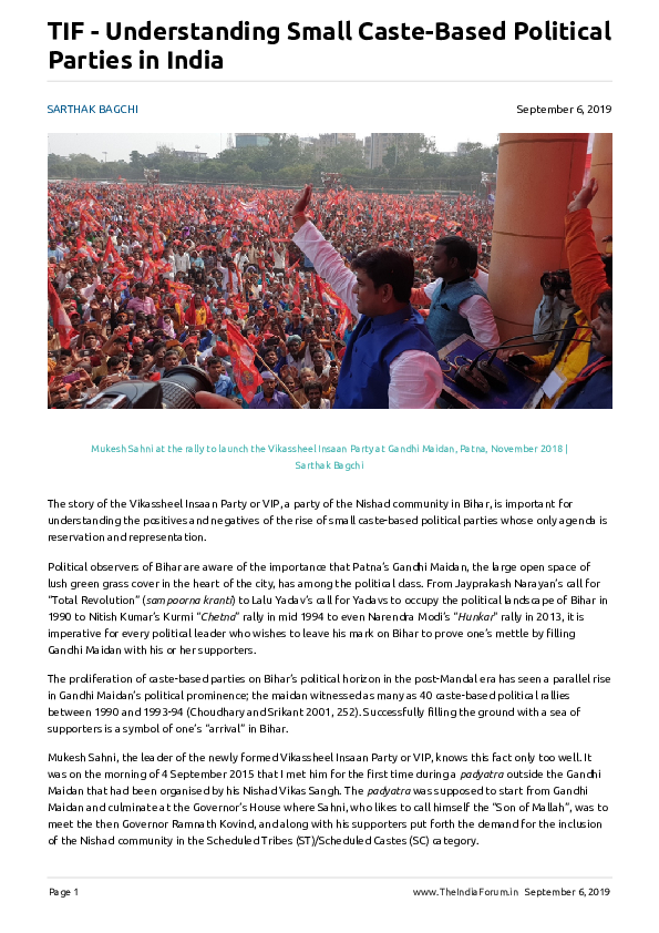 (PDF) Understanding Small Caste-Based Political Parties in India