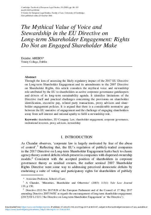 (PDF) The Mythical Value of Voice and Stewardship in the EU Directive ...