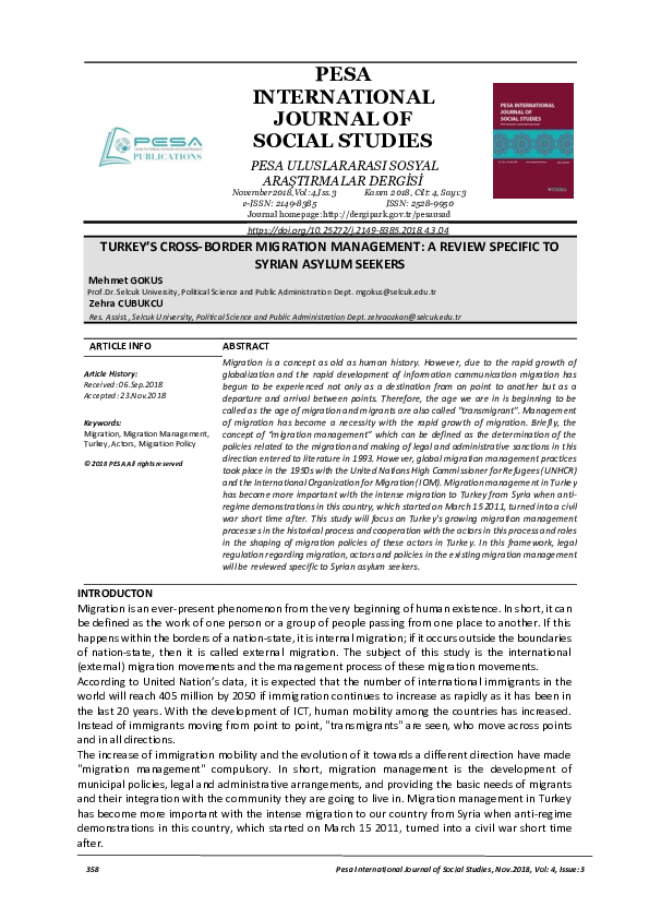 (PDF) TURKEY’S CROSS-BORDER MIGRATION MANAGEMENT: A REVIEW SPECIFIC TO ...