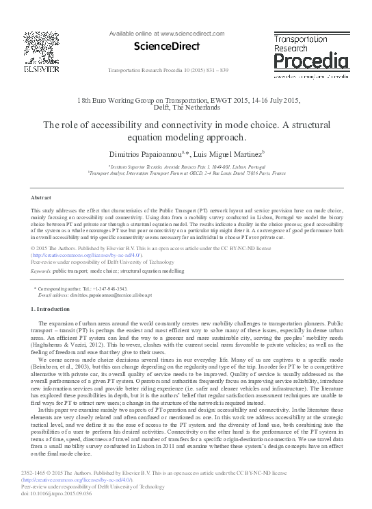 (PDF) ScienceDirect The role of accessibility and connectivity in mode ...