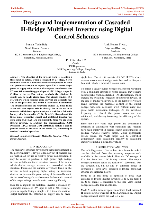 (PDF) IJERT-Design and Implementation of Cascaded H-Bridge Multilevel Inverter using Digital ...