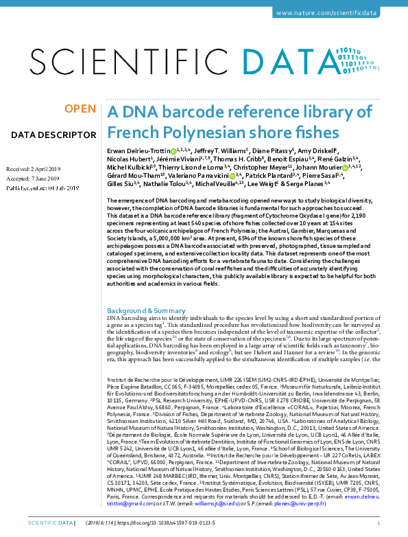 (PDF) A DNA barcode reference library of French Polynesian shore fishes
