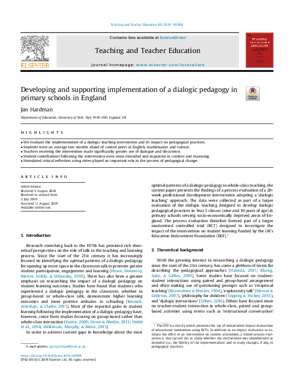 (PDF) Developing and supporting implementation of a dialogic pedagogy ...
