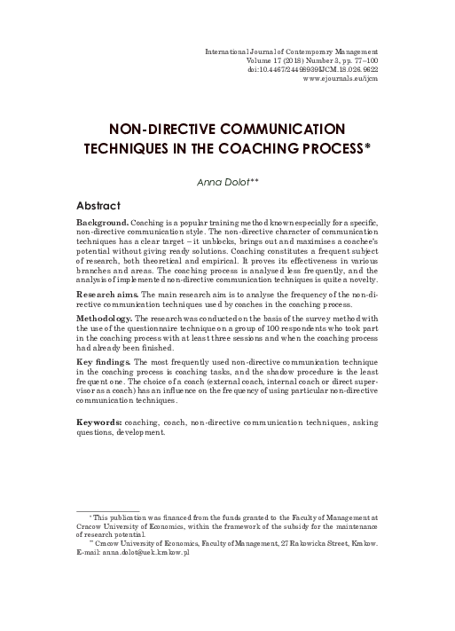(PDF) Non-directive communication techniques in the coaching process