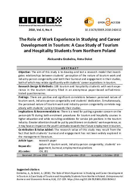 (PDF) The Role of Work Experience in Studying and Career Development in ...