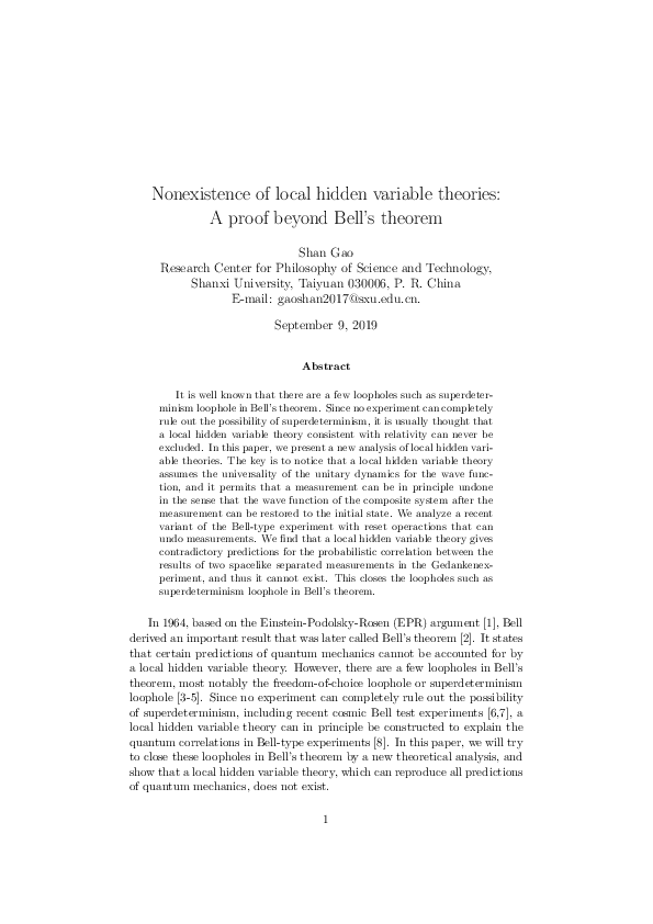 (PDF) Nonexistence of local hidden variable theories: A proof beyond Bell's theorem