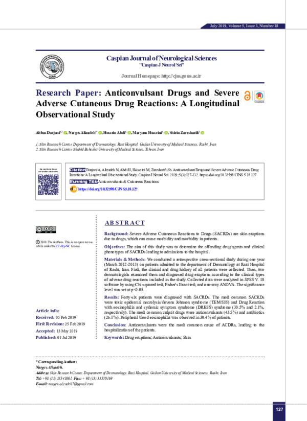 (PDF) Research Paper: Anticonvulsant Drugs and Severe Adverse Cutaneous ...