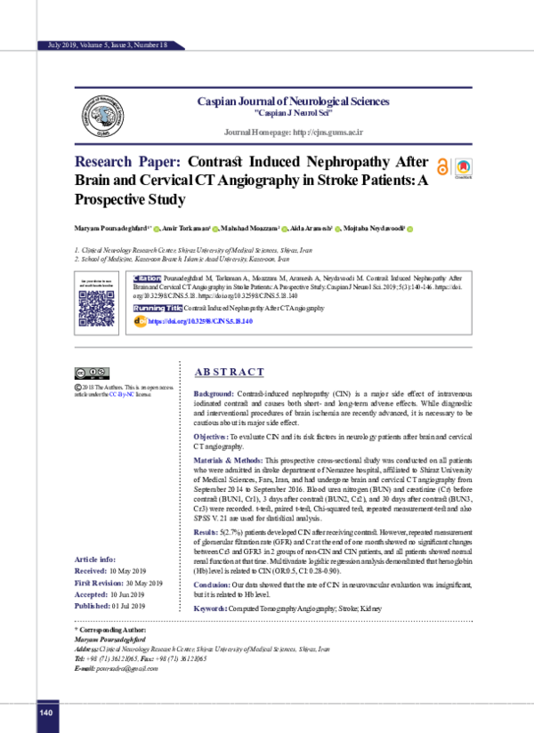(PDF) Contrast Induced Nephropathy After Brain and Cervical CT ...