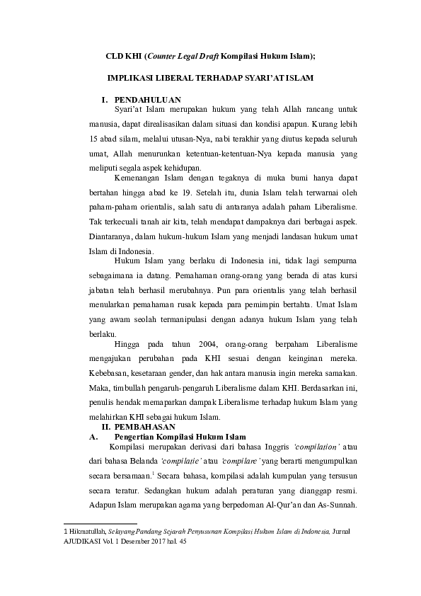 CLD KHI (Counter Legal Draft Kompilasi Hukum Islam); IMPLIKASI LIBERAL TERHADAP SYARI'AT ISLAM