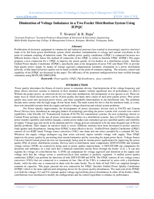 (PDF) Improving Voltage Quality in Distribution Systems with IUPQC