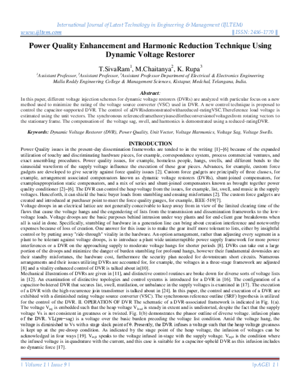 (PDF) Power Quality Enhancement and Harmonic Reduction Technique Using Dynamic Voltage Restorer