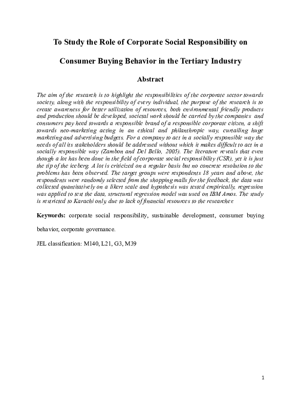 (DOC) To Study the Role of Corporate Social Responsibility on Consumer Buying Behaviour in the ...