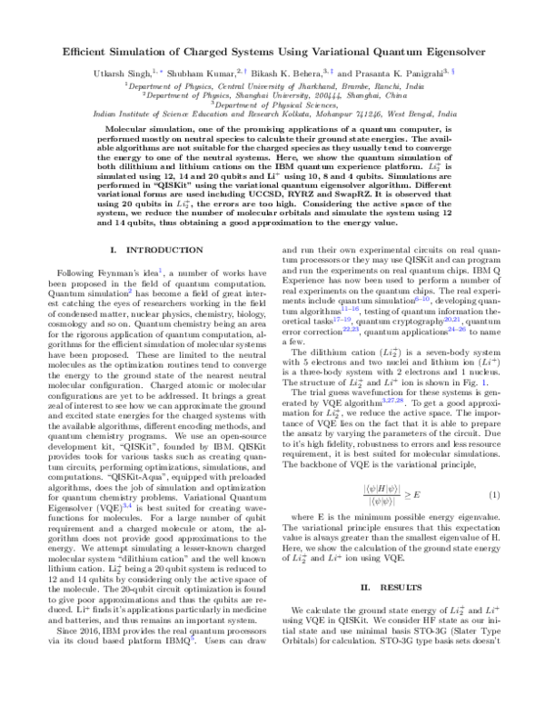 (PDF) Efficient Simulation of Charged Systems Using Variational Quantum Eigensolver