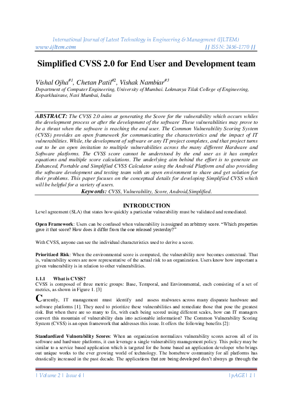 (PDF) Simplified CVSS 2.0 for End User and Development team