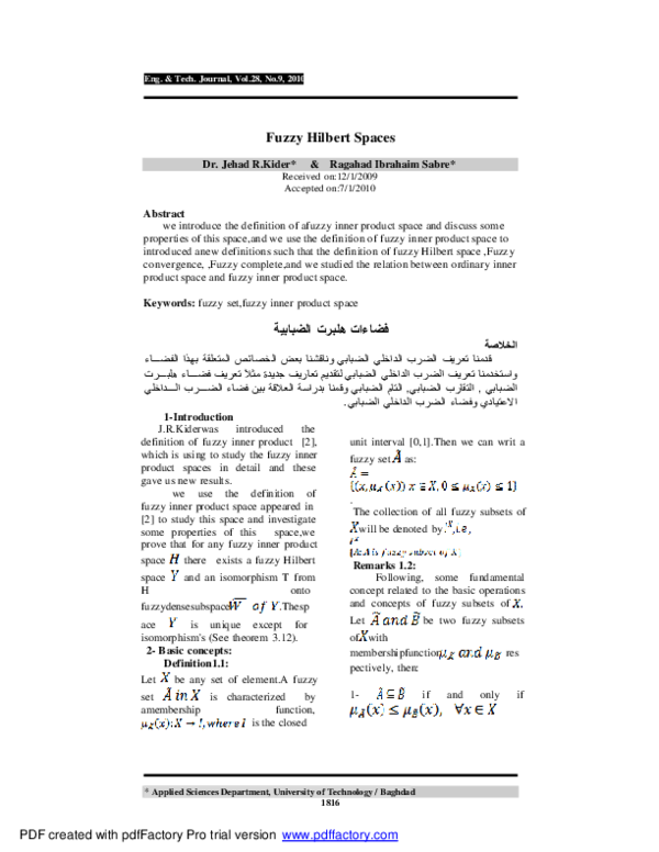 (PDF) Fuzzy Hilbert Spaces
