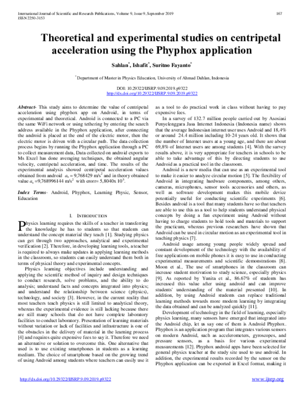 (PDF) Theoretical and experimental studies on centripetal acceleration ...