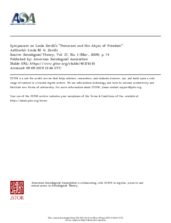 (PDF) Symposium on Linda Zerilli's "Feminism and the Abyss of Freedom"
