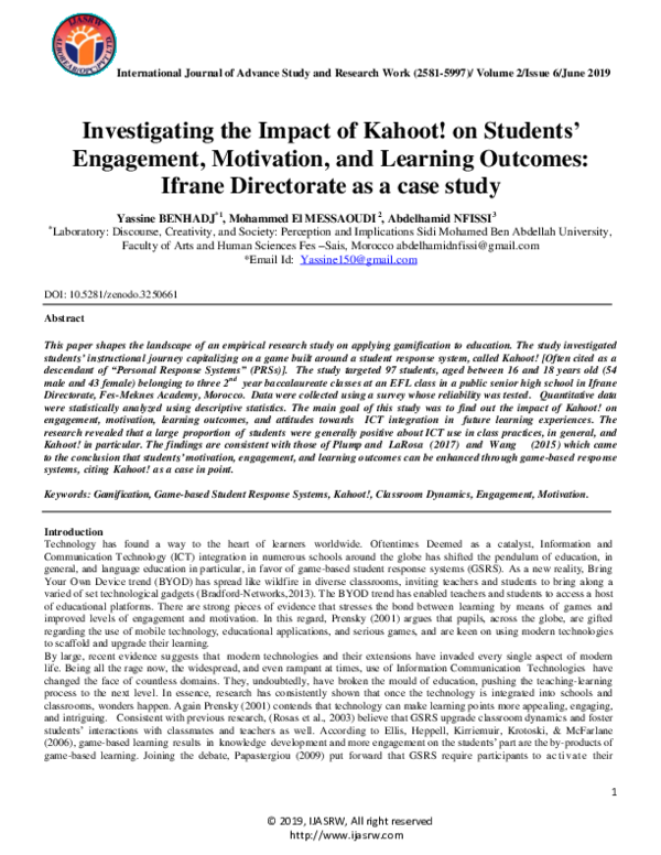 (PDF) Investigating the Impact of Kahoot! on Students' Engagement, Motivation, and Learning ...
