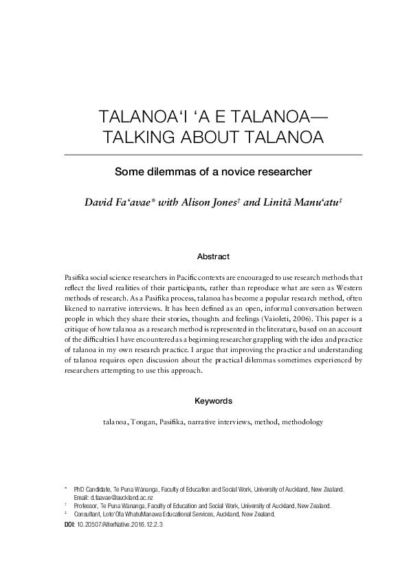 (PDF) Talanoa'i 'a e Talanoa—Talking about Talanoa: Some dilemmas of a ...