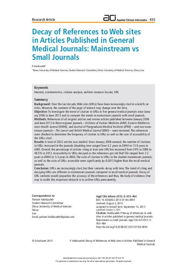 (PDF) Decay of References to Web sites in Articles Published in General ...