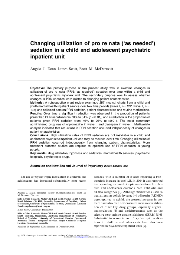(PDF) Changing utilization of pro re nata ('as needed') sedation in a ...