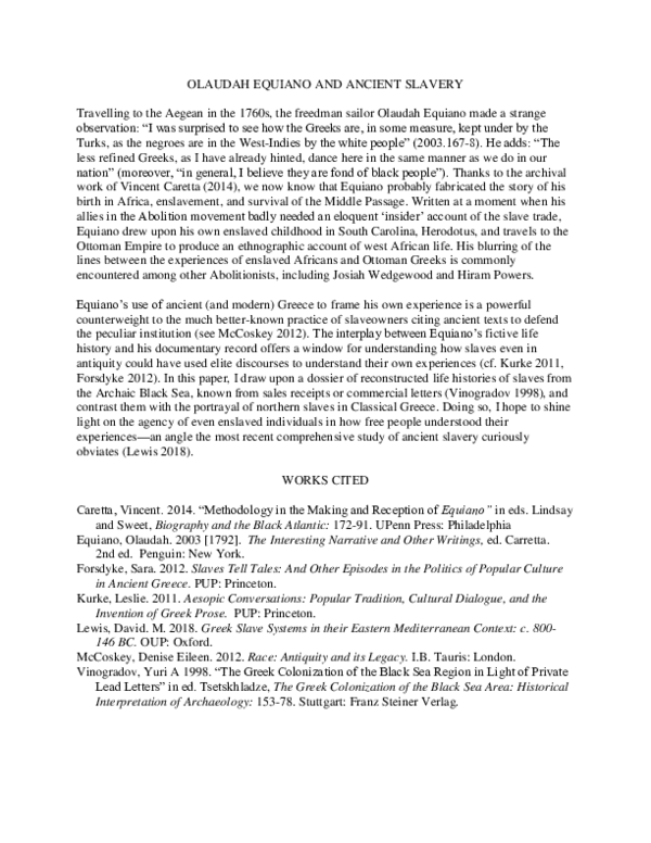 (DOC) Olaudah Equiano and Ancient Slavery