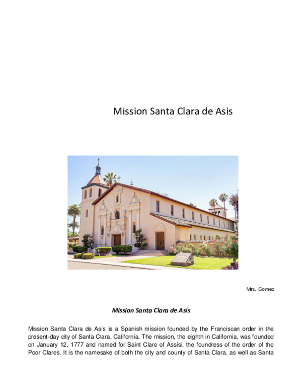 (DOC) Mission Santa Clara de Asis Mission Santa Clara de Asís