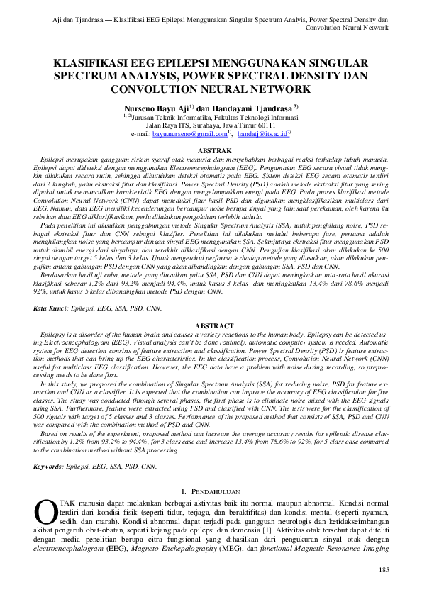 Pdf Klasifikasi Eeg Epilepsi Menggunakan Singular Spectrum Analysis Power Spectral Density