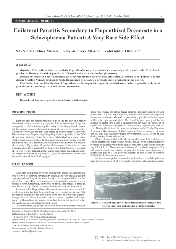 (PDF) Unilateral Parotitis Secondary to Flupenthixol Decanoate in a ...